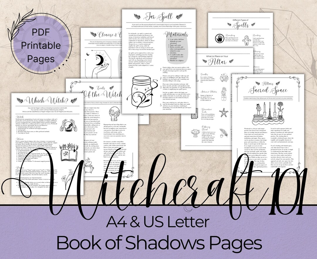 Witchcraft 101 Book of Shadows Pages, Digital Grimoire Printable Pages ...