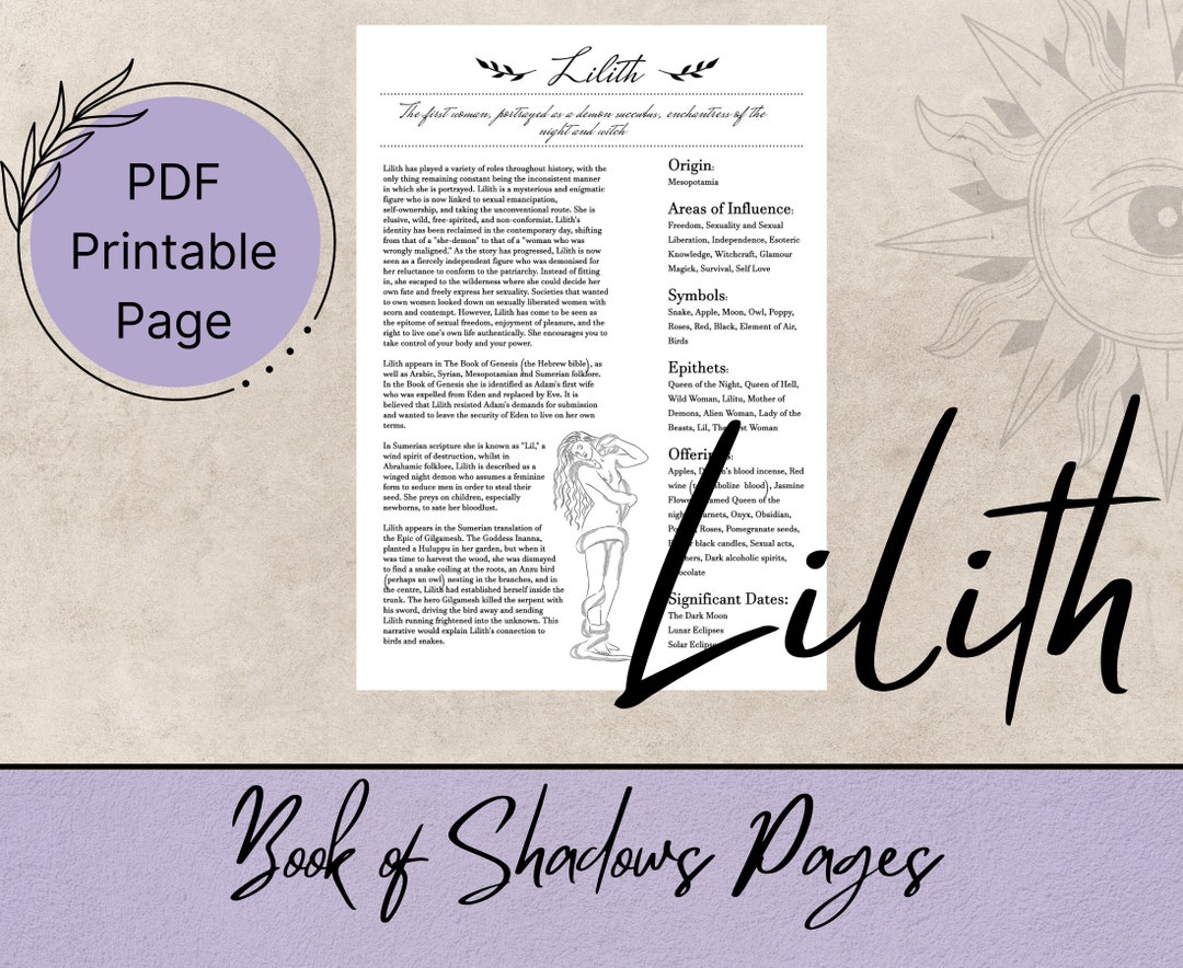 Lilith Book of Shadows Pages, Grimoire Printable Pages, Witchy ...