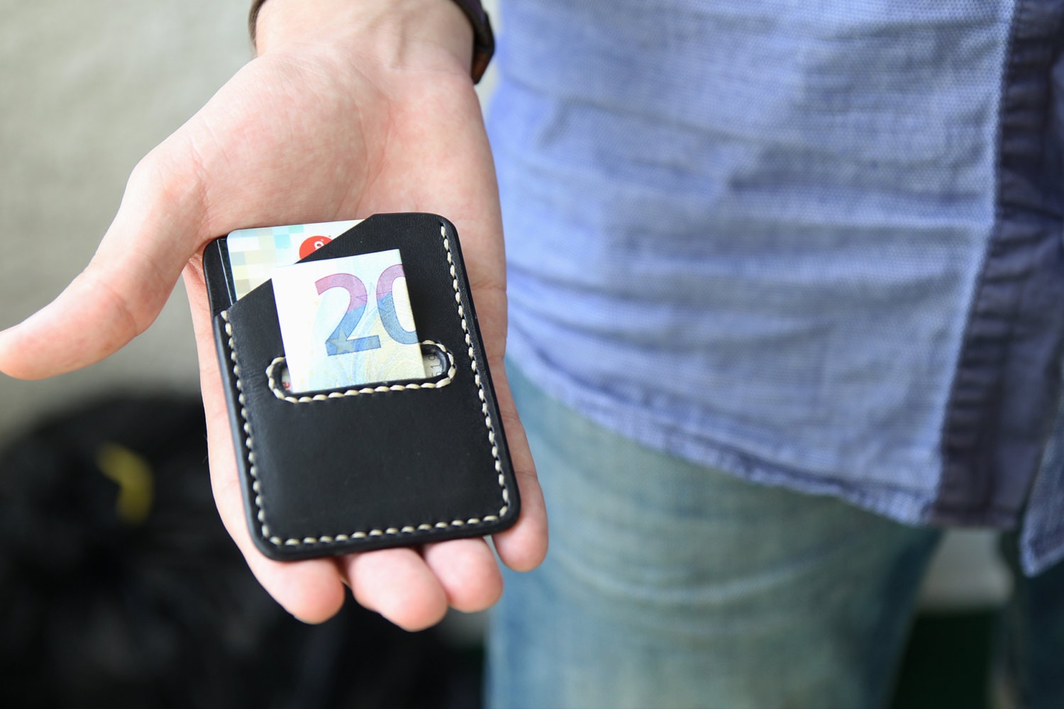 Leather Card Holder Business Card Holder Black Small Slim Wallet Men ...