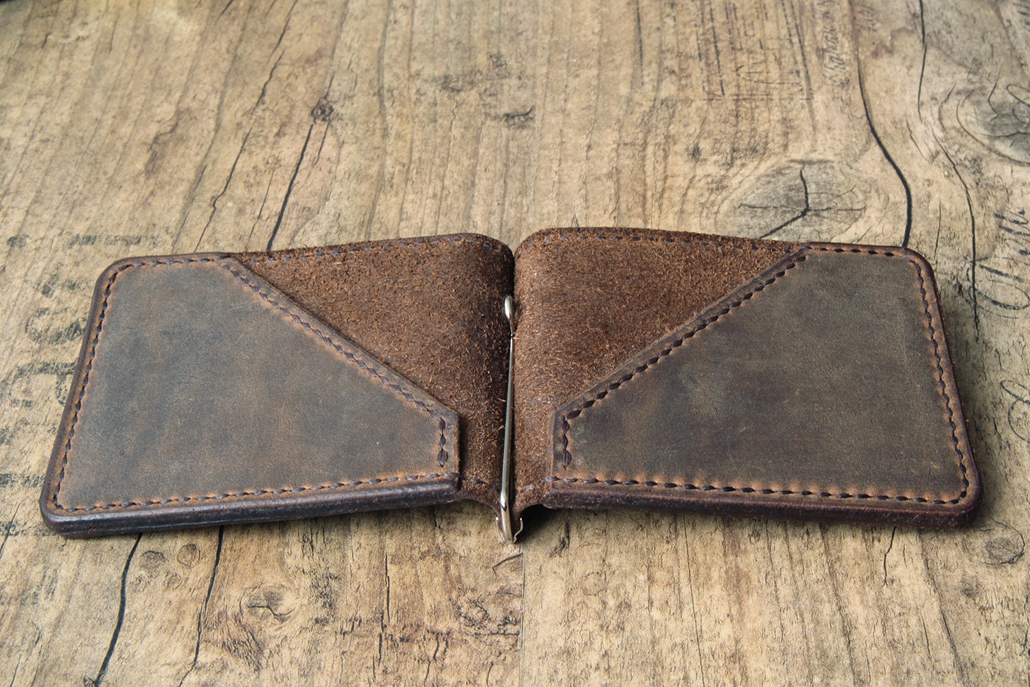 Leather Purse With Banknote Clip Money Clip Wallet Card Case Minimalist ...