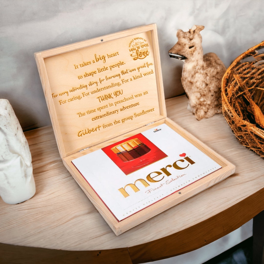 Personalized Merci Chocolate Gift Box Memory Box Wooden Wedding Card ...