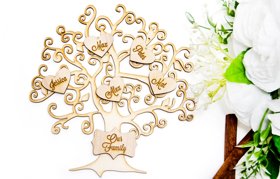 Personalized Family Tree Set +free X5 30mm Hearts ,MDF, Birchwood,frame ...
