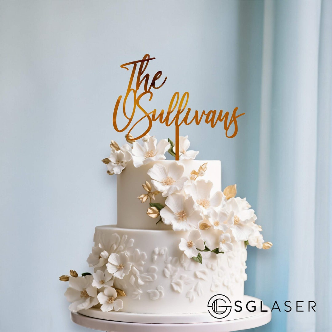 Custom Name Gold Wedding Cake Topper, Personalized Cake Topper, Last ...