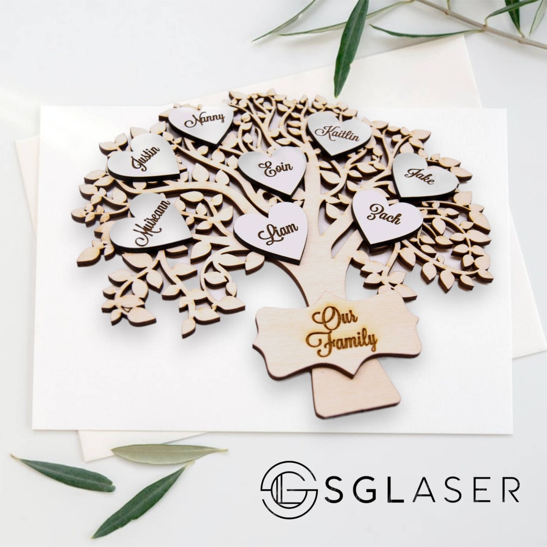 Our Family Family Tree Set - Engraved White Hearts, Personalized Family ...