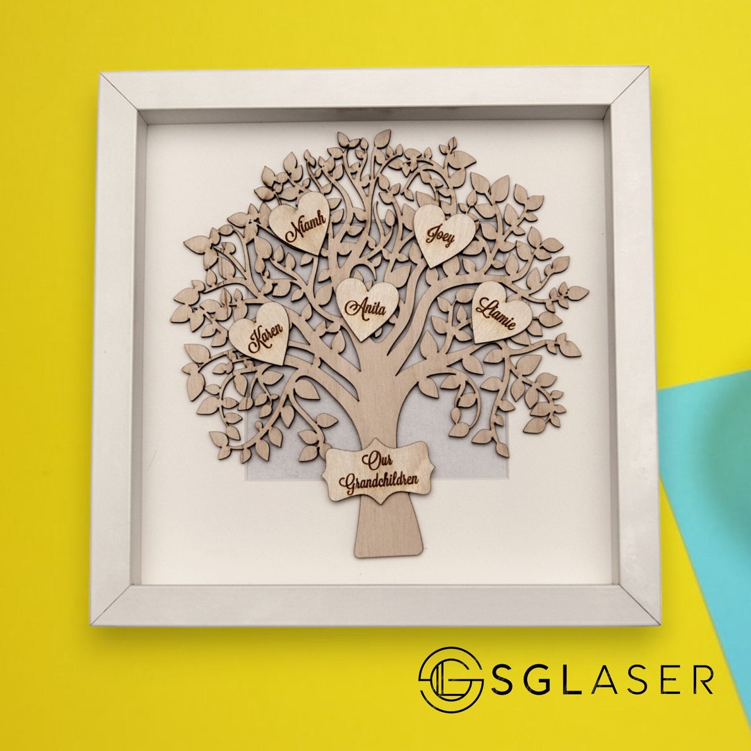 T413 Personalized Family Tree Set +free X5 30mm Hearts ,MDF, Birchwood ...