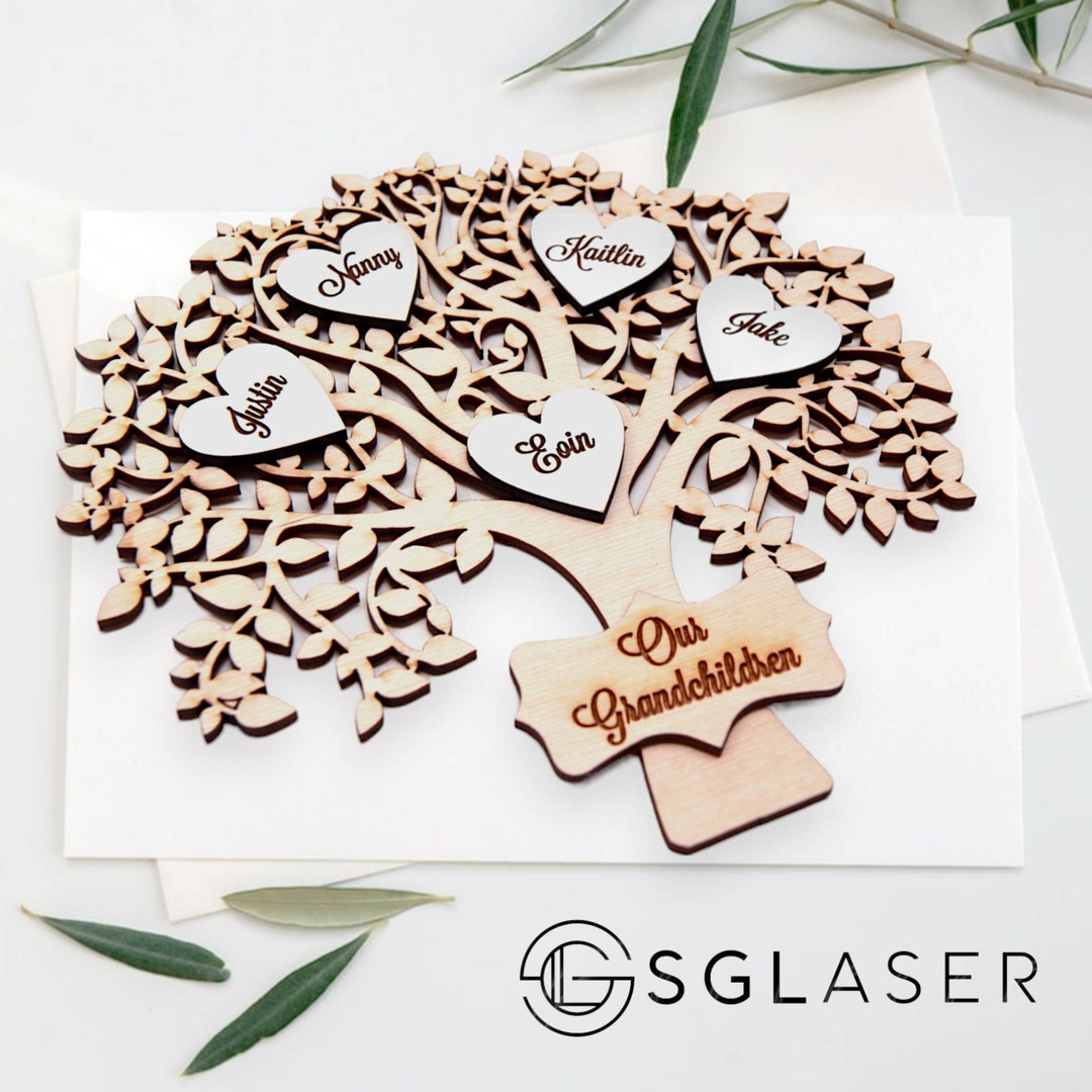 Our Grandchildren, Family Tree Set - Engraved White Hearts ...