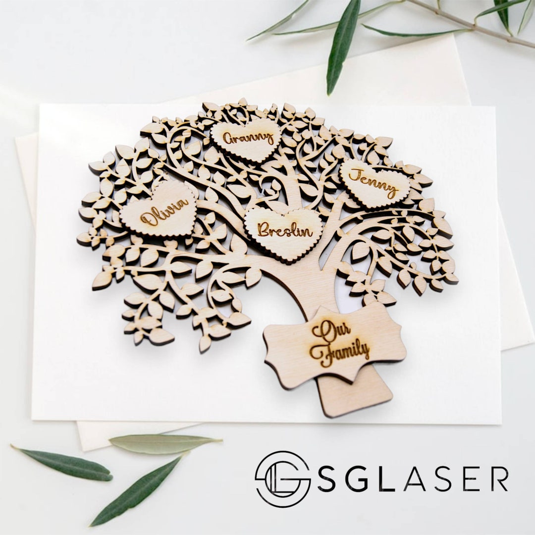 Our Family, Family Tree Set - Engraved White Hearts, Personalized ...