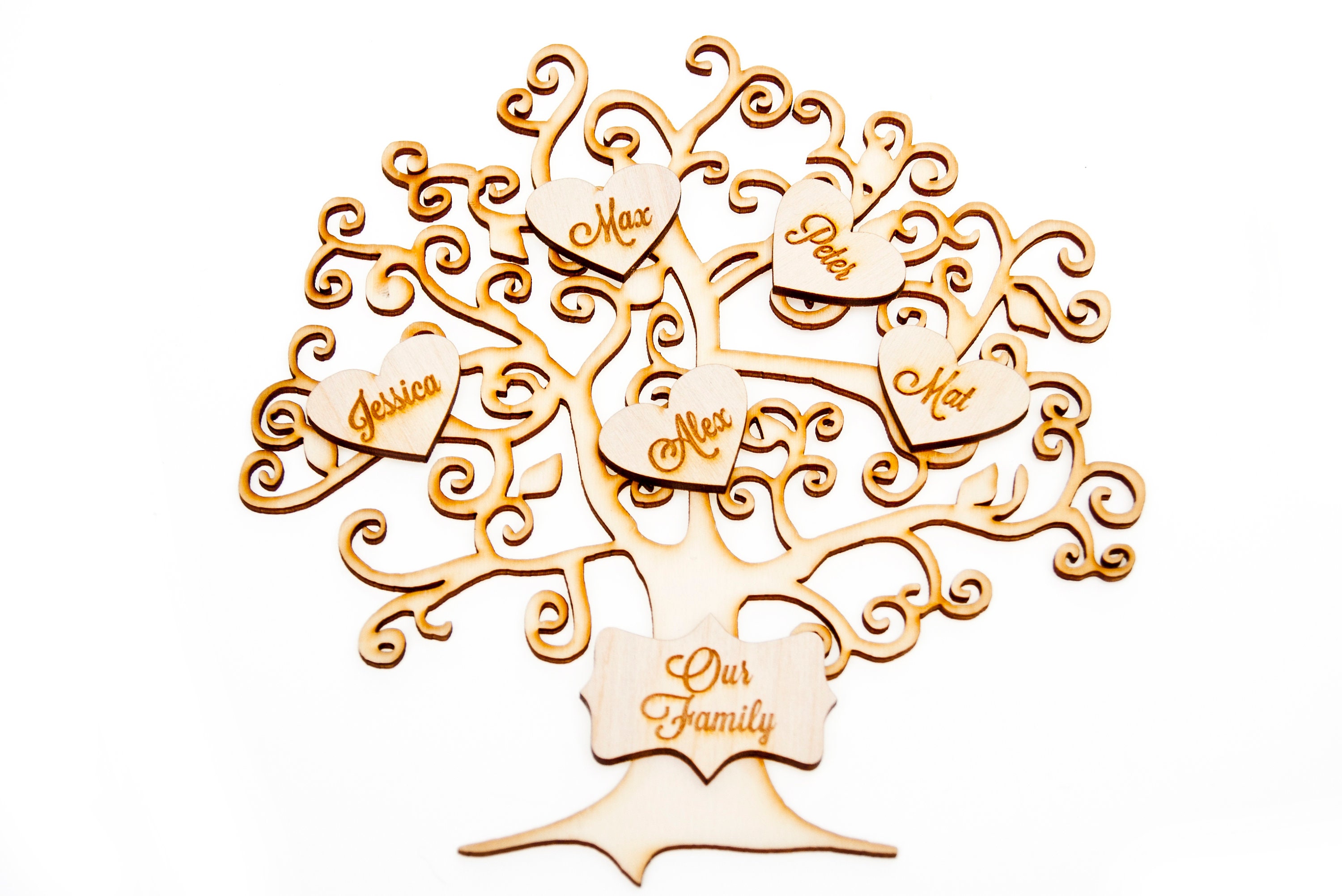 Personalized Family Tree Set +free X5 30mm Hearts ,MDF, Birchwood,frame ...