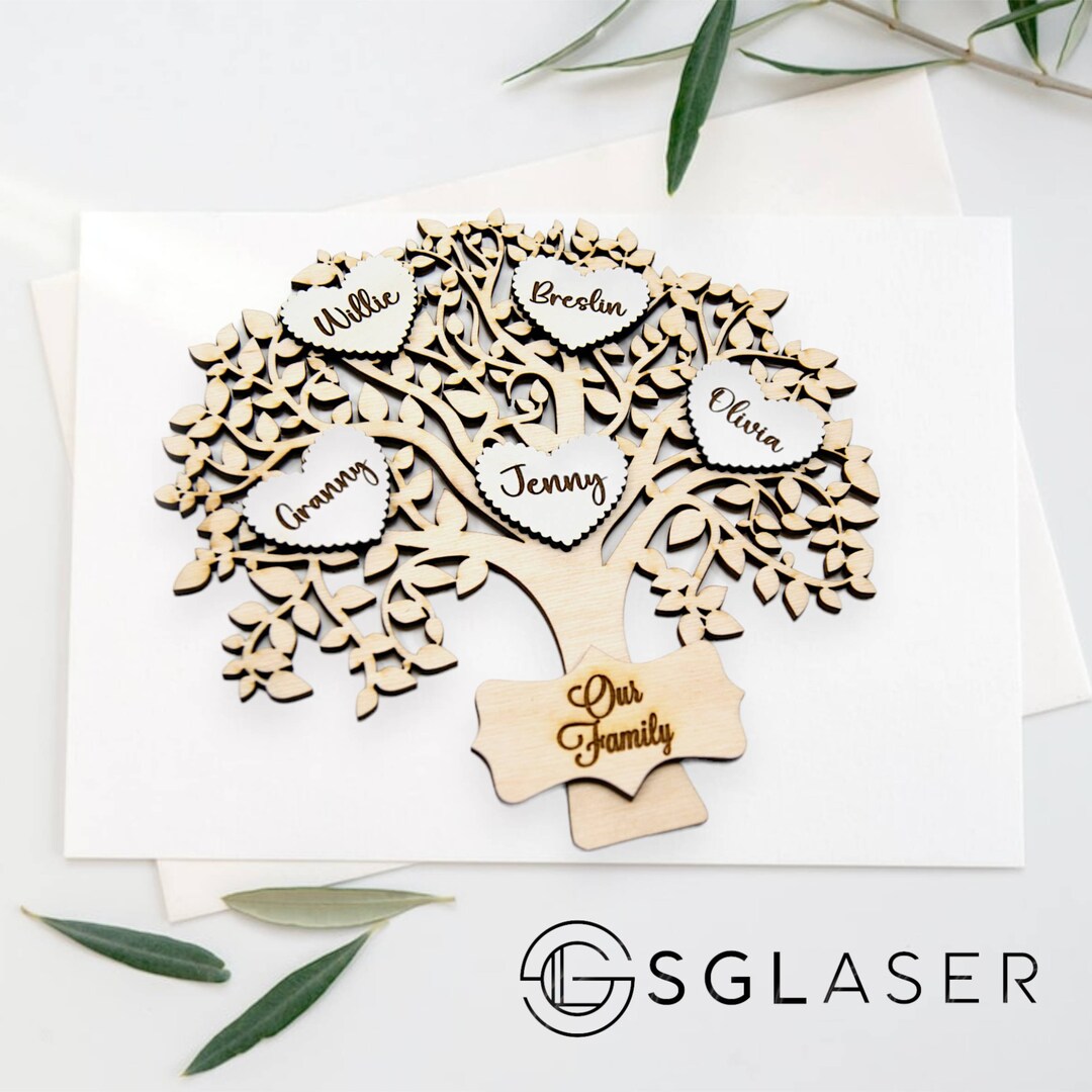Our Family Family Tree Set - Engraved White Hearts, Personalized Family ...