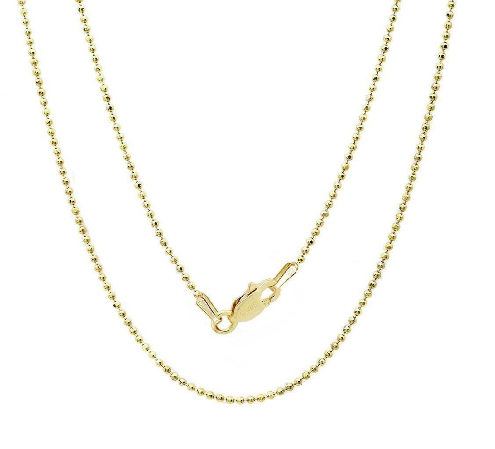 14K Yellow Gold Beaded Ball Chain, Diamond-cut 1mm Necklace, 16", 18 ...