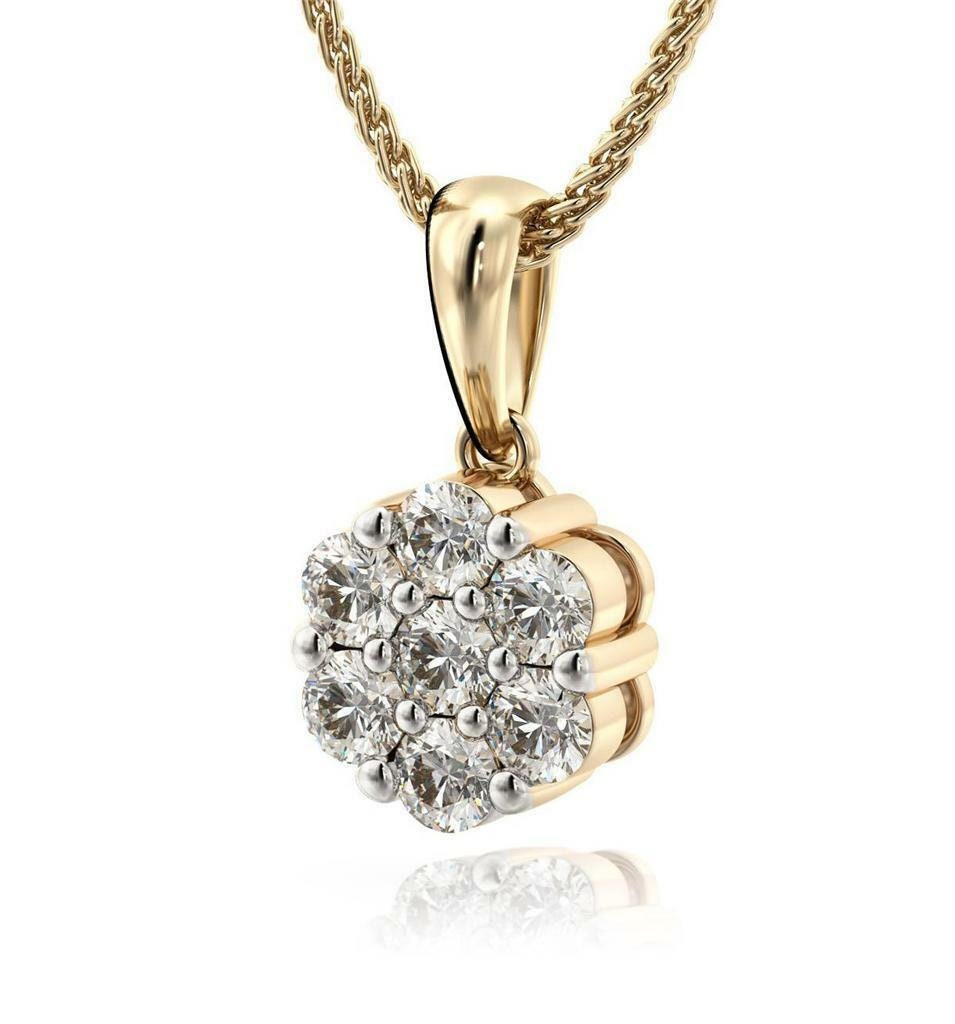 Diamond Cluster Pendant, 14K Rose Gold, Yellow Gold or White Gold ...