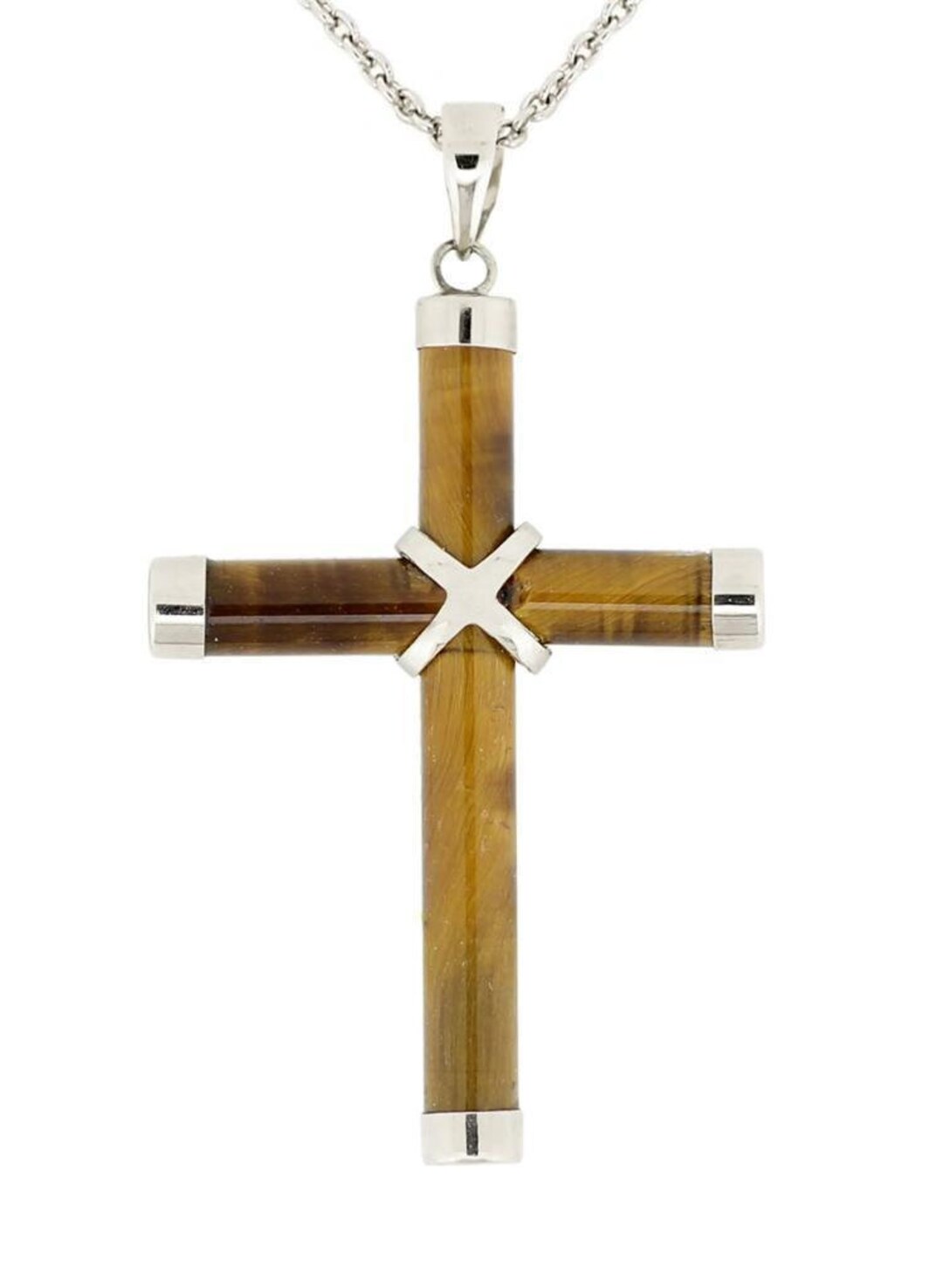 Sterling Silver Cross Pendant, .925 Silver Tiger's Eye Cross Pendant 1 ...