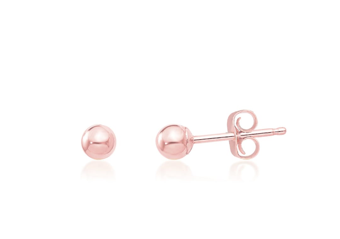 10K Rose Gold Ball Stud Earrings 3mm, 4mm, 5mm, 6mm, 7mm or 8mm Round, Minimalist Jewelry, Plain ...