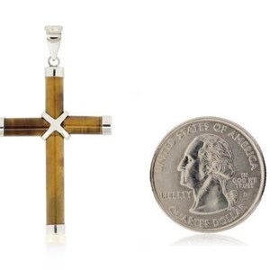 Sterling Silver Cross Pendant, .925 Silver Tiger's Eye Cross Pendant 1 ...