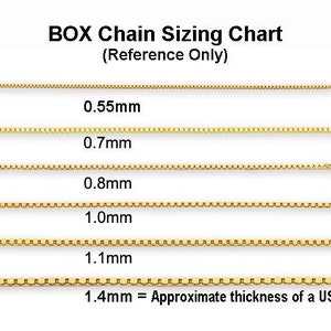 10K Yellow Gold Solid Box Pendant Chain .55mm Wide, Custom Length 14 ...