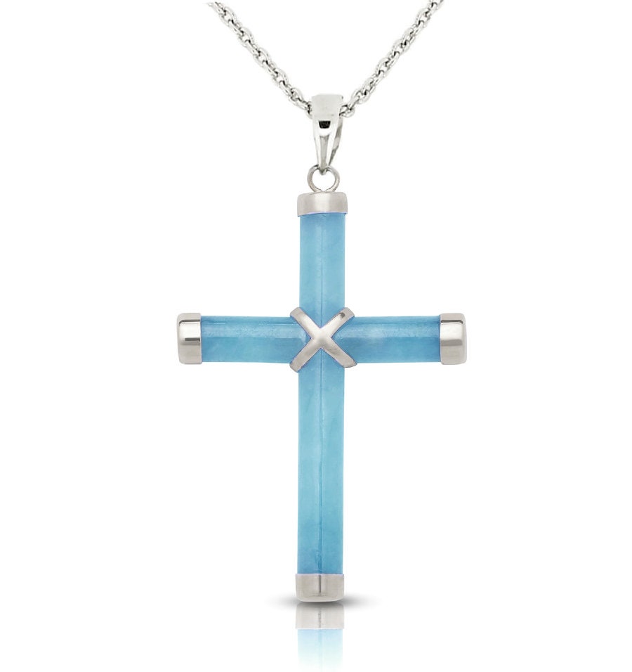 Sterling Silver Blue Jade Cross Pendant 925 Sterling Silver | Etsy