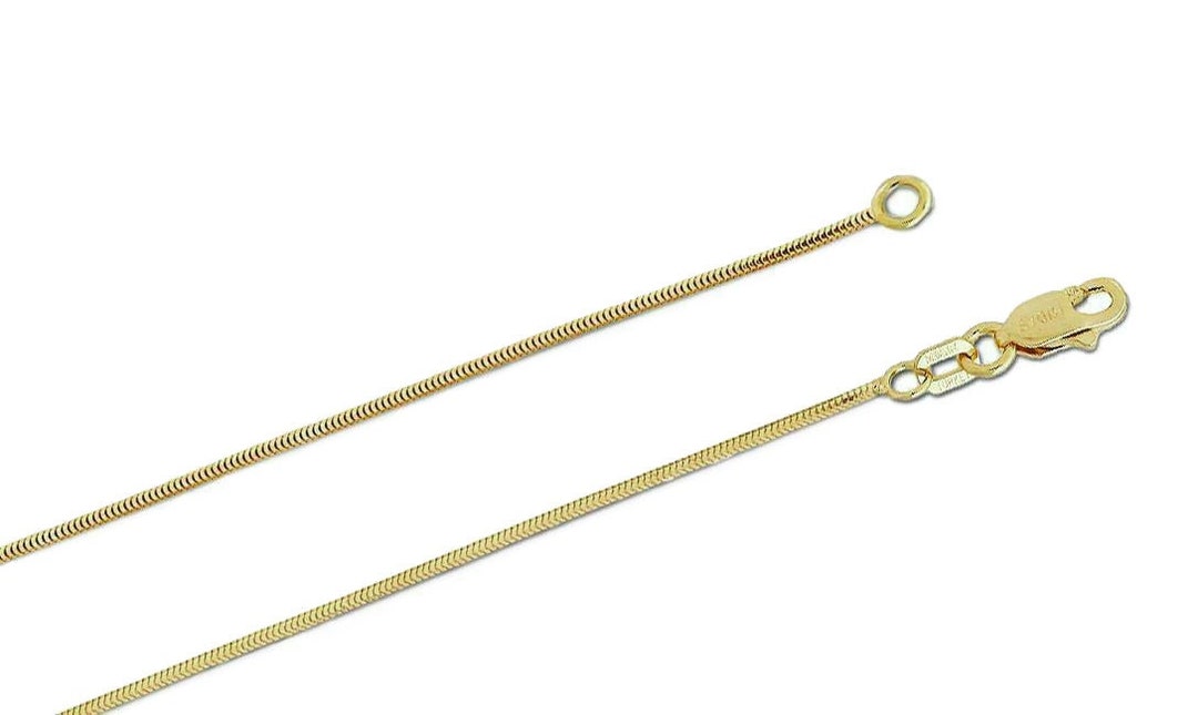 14K Yellow Gold Snake Chain 1mm Wide, Yellow Gold Necklace, 16, 18, 20 ...