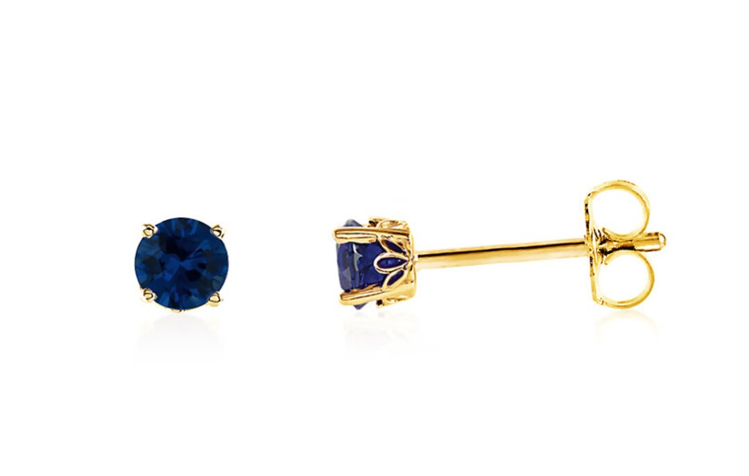 Sapphire Gemstone Stud Earrings, 14K Yellow Gold, White Gold or Rose ...