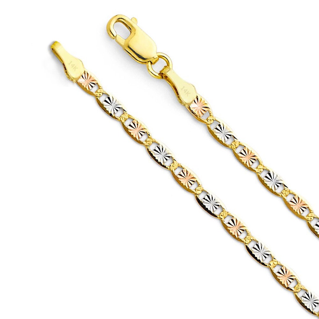 14K Valentino Chain, Tri Color Gold Valentino Link Necklace 2.1mm Wide ...