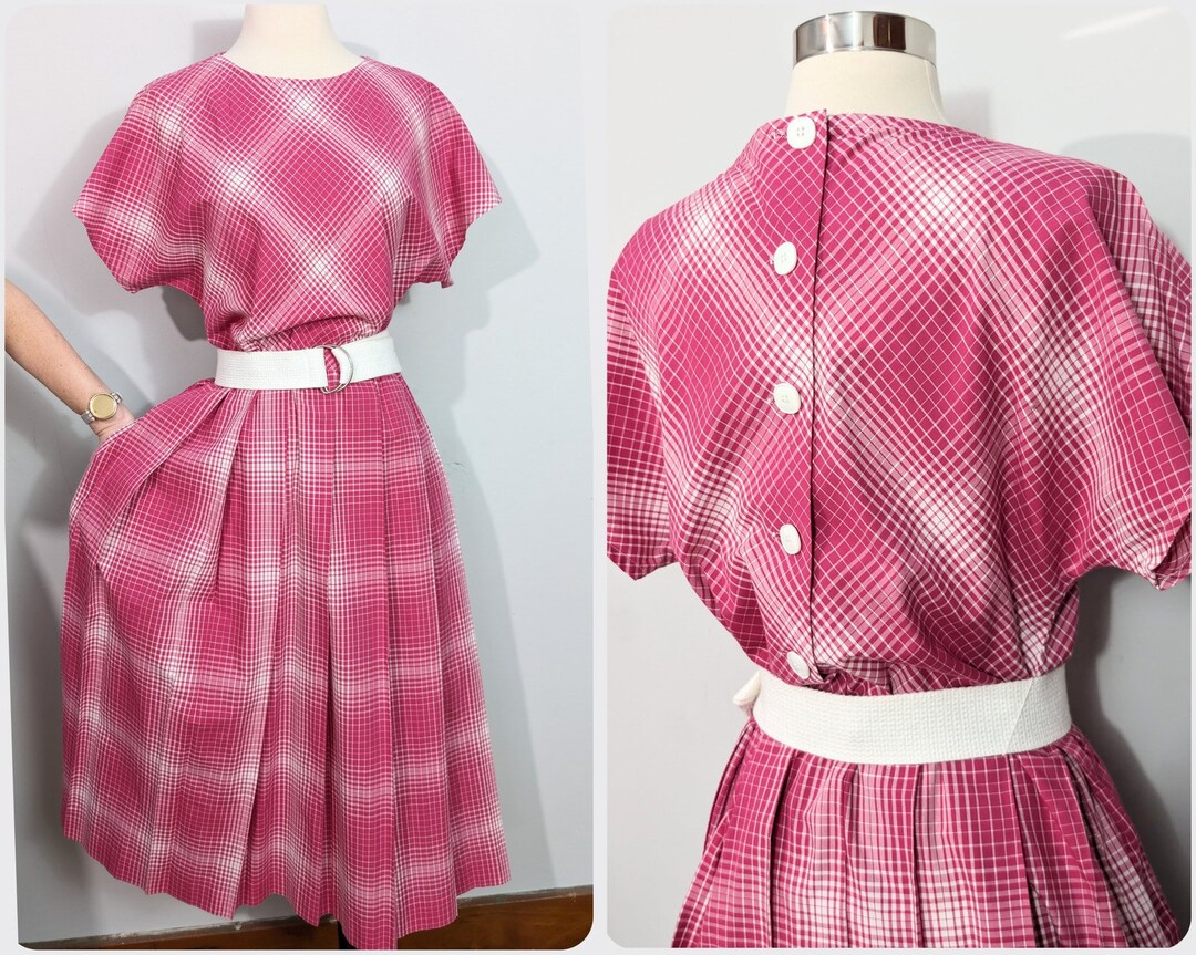 JT Dress Pink/white Plaid 80s-does-50s Dress - Etsy