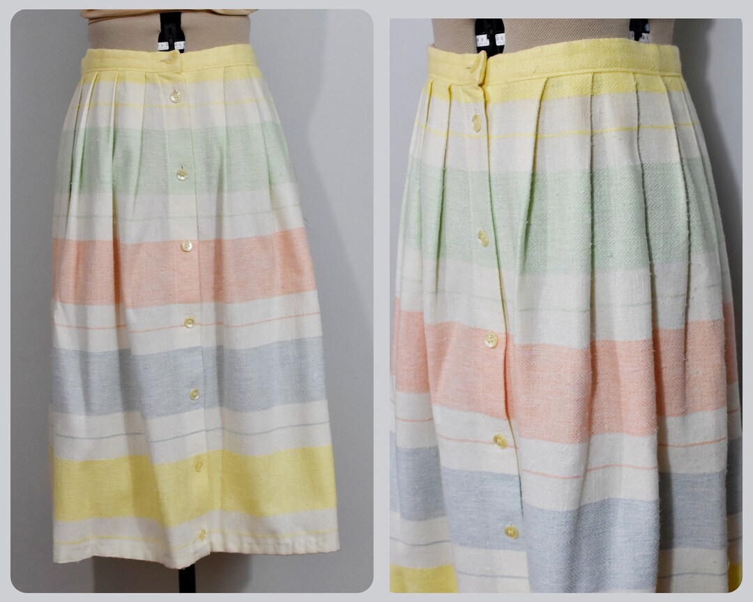 Pastel Rainbow Button up 80s Skirt - Etsy