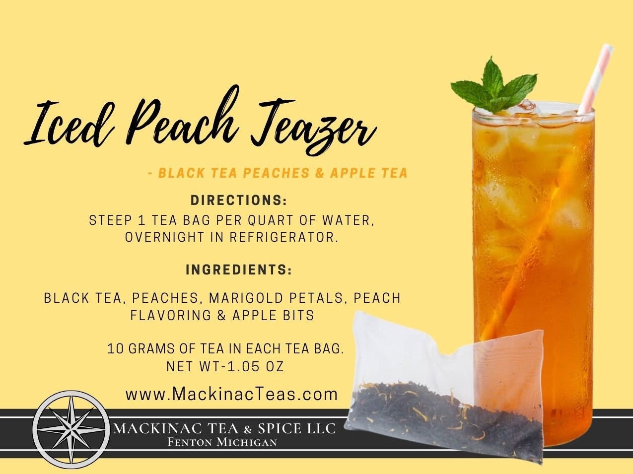 ICED PEACH | Iced Teazers | 3- Cold Brew Quart Sized Tea Bags - Etsy