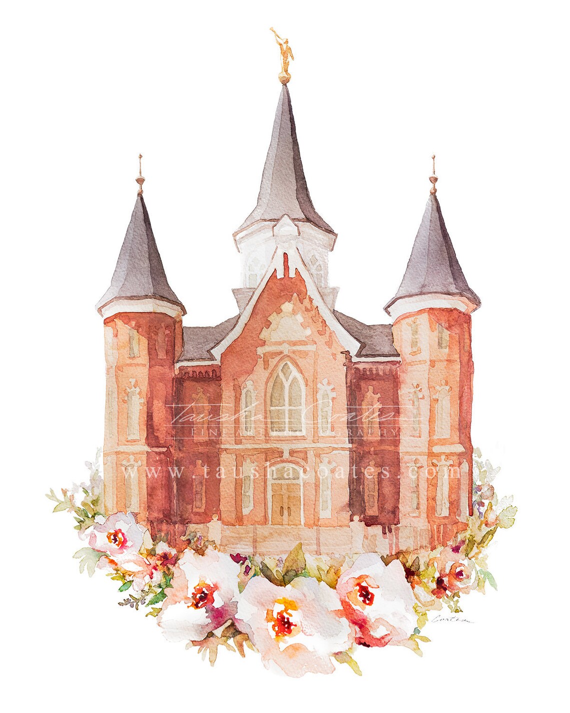 Provo City Center Temple Painting Watercolor Floral Print - Etsy