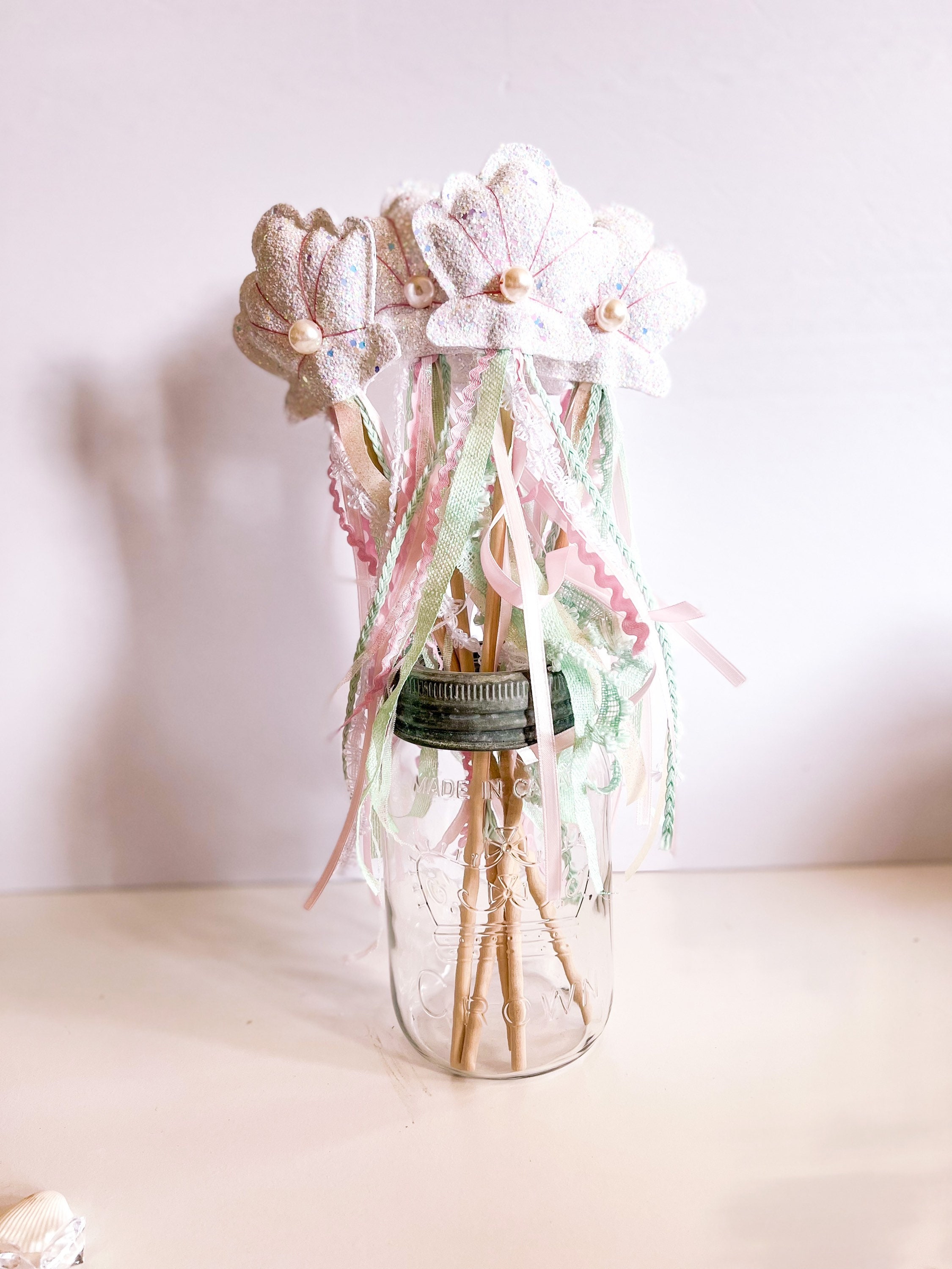 Sparkly Shell Wand With Pearl / White Glitter Play Wand / - Etsy