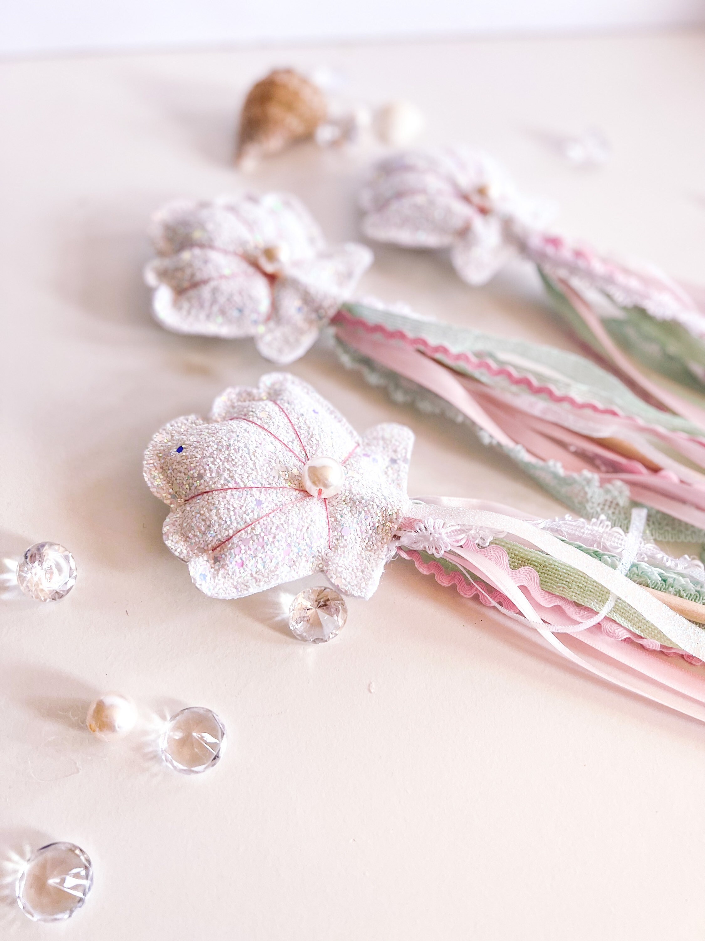 Sparkly Shell Wand With Pearl / White Glitter Play Wand / - Etsy