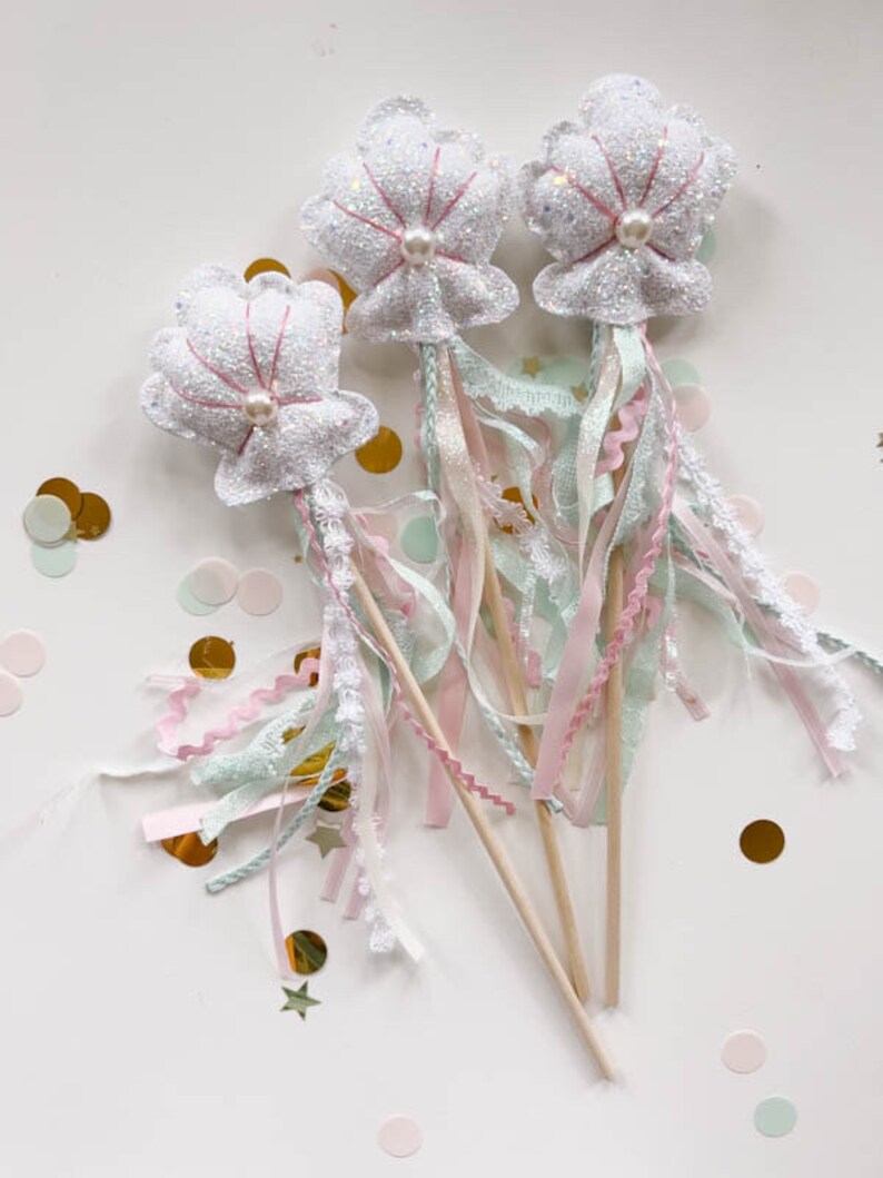 Sparkly Shell Wand With Pearl / White Glitter Play Wand / - Etsy