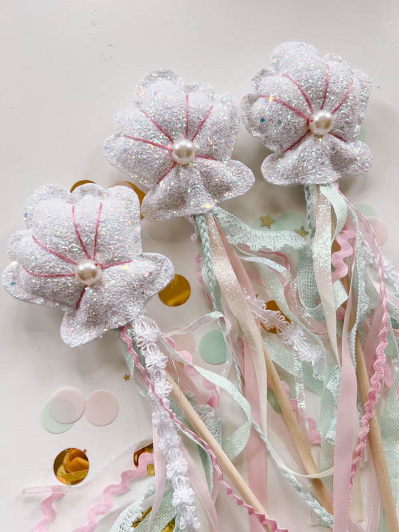 Sparkly Shell Wand With Pearl / White Glitter Play Wand / Mermaid Wand ...