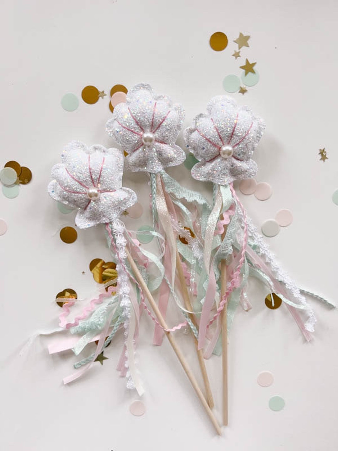 Sparkly Shell Wand With Pearl / White Glitter Play Wand / Mermaid Wand ...