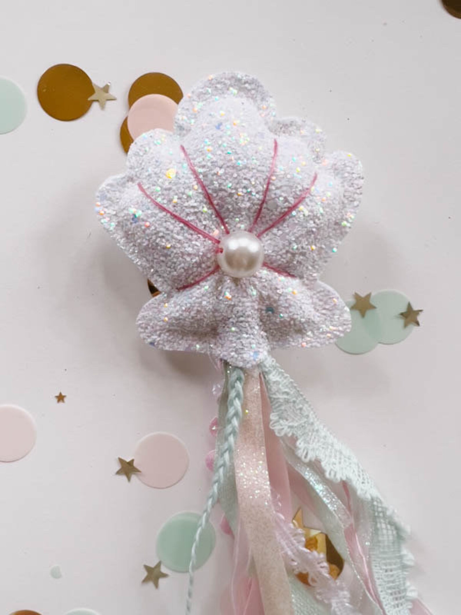 Sparkly Shell Wand With Pearl / White Glitter Play Wand / Mermaid Wand ...