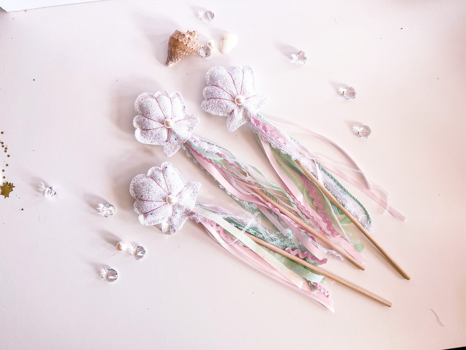 Sparkly Shell Wand With Pearl / White Glitter Play Wand / - Etsy