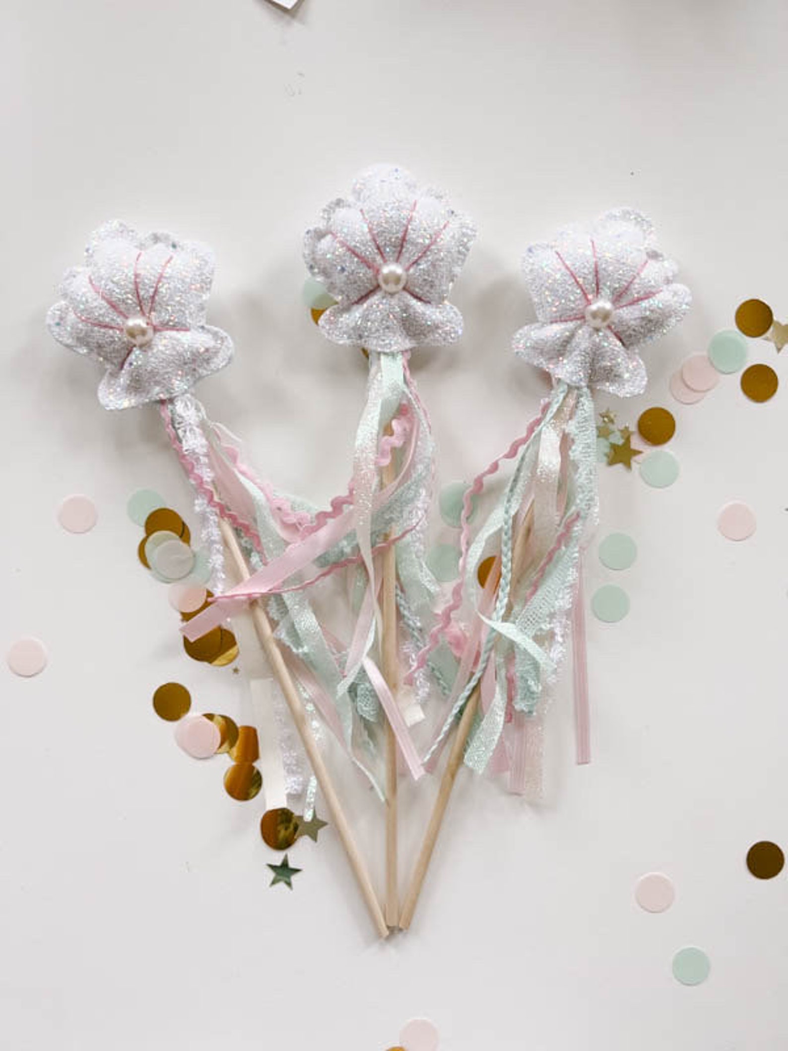 Sparkly Shell Wand With Pearl / White Glitter Play Wand / Mermaid Wand ...