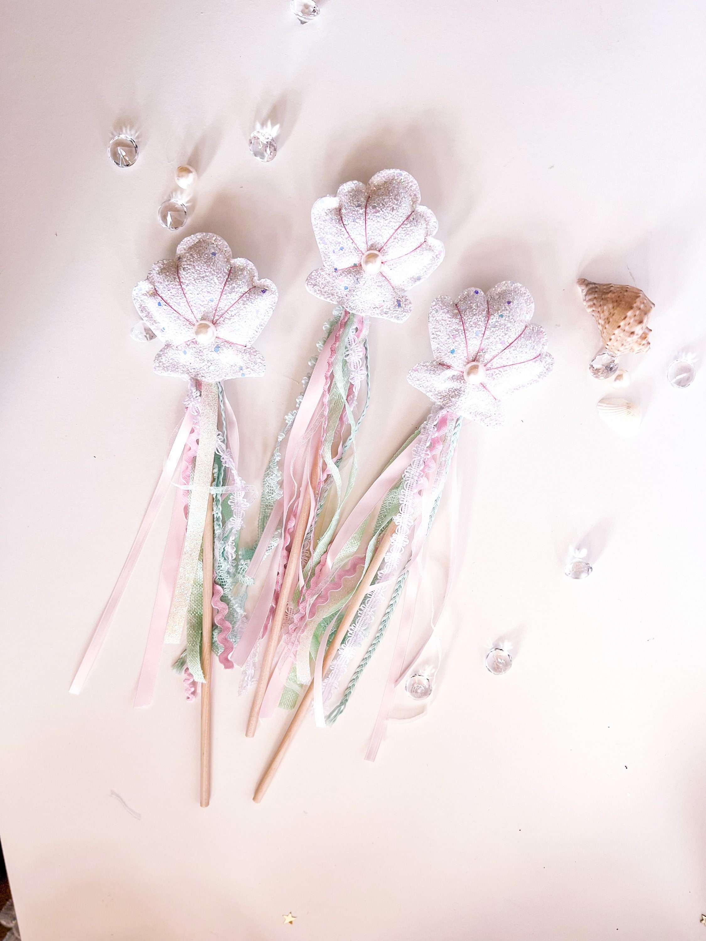 Sparkly Shell Wand With Pearl / White Glitter Play Wand / - Etsy