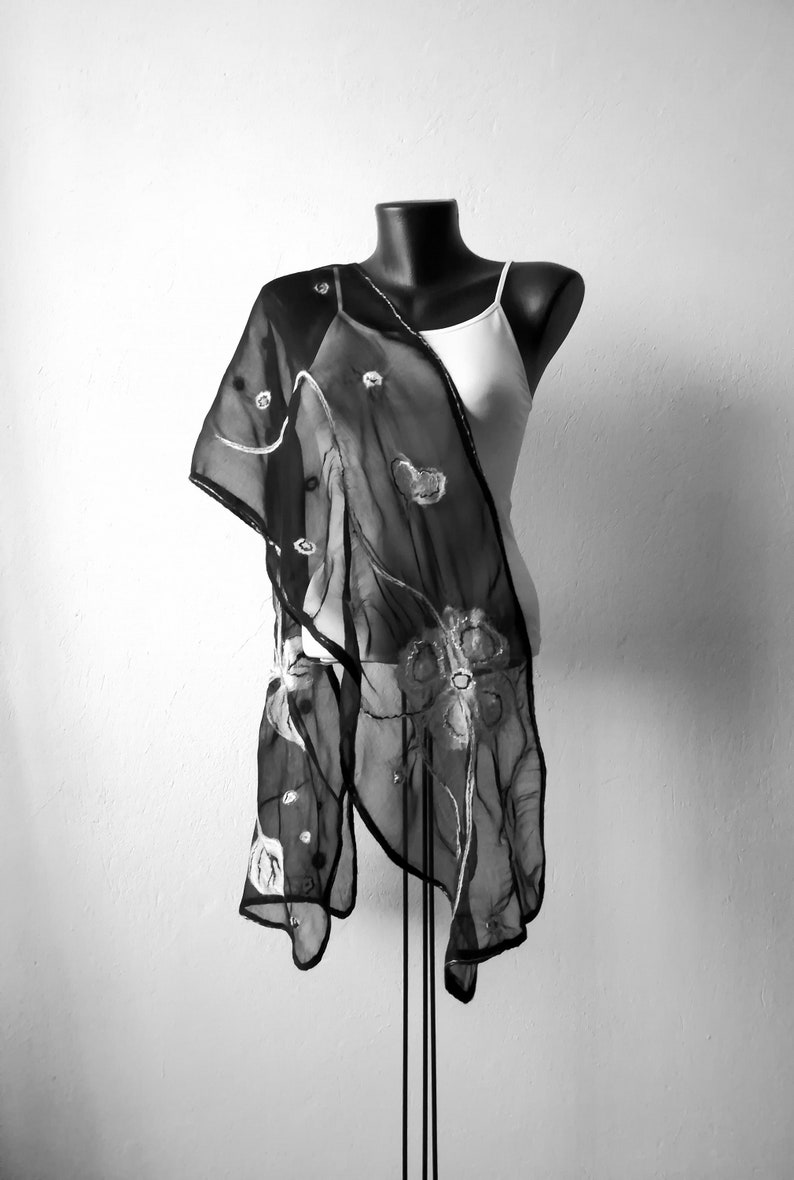 Lightweight Felted Scarf Black and White Scarf Wedding | Etsy