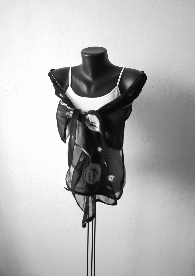 Lightweight Felted Scarf Black and White Scarf Wedding | Etsy