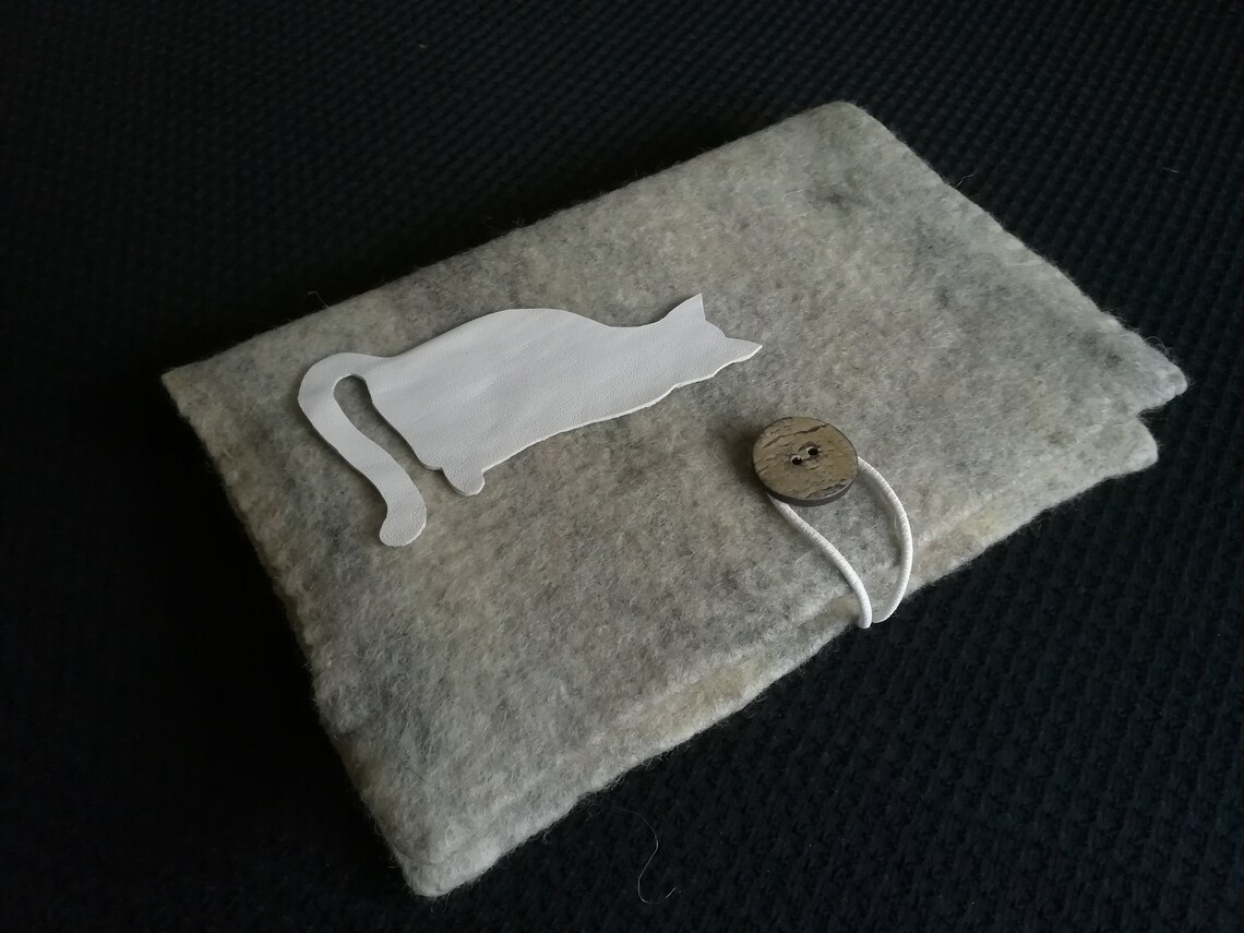 Felt Book Cover With White Cat, Cover for Notebook, Sketchbook Cover ...