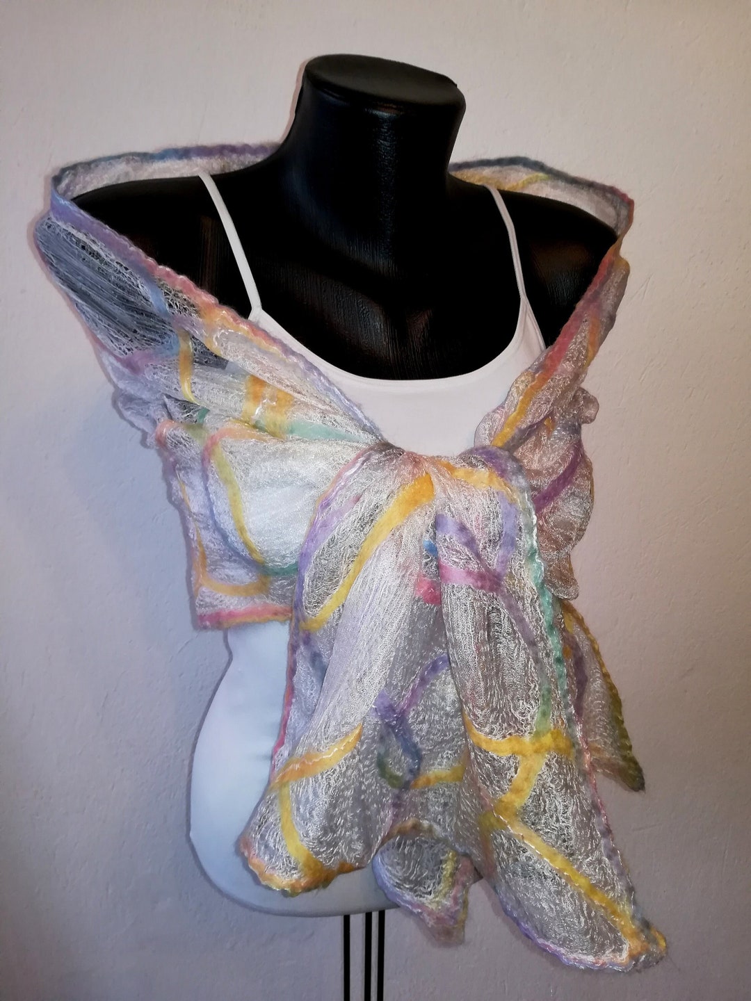 Cachecol de seda feltrada Nuno: xale de casamento noturno, xale boho ...