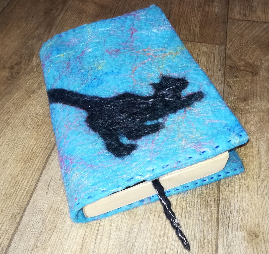 Blue Felt Book Cover With Cat, Felted Cover for a Notebook, Sketchbook ...