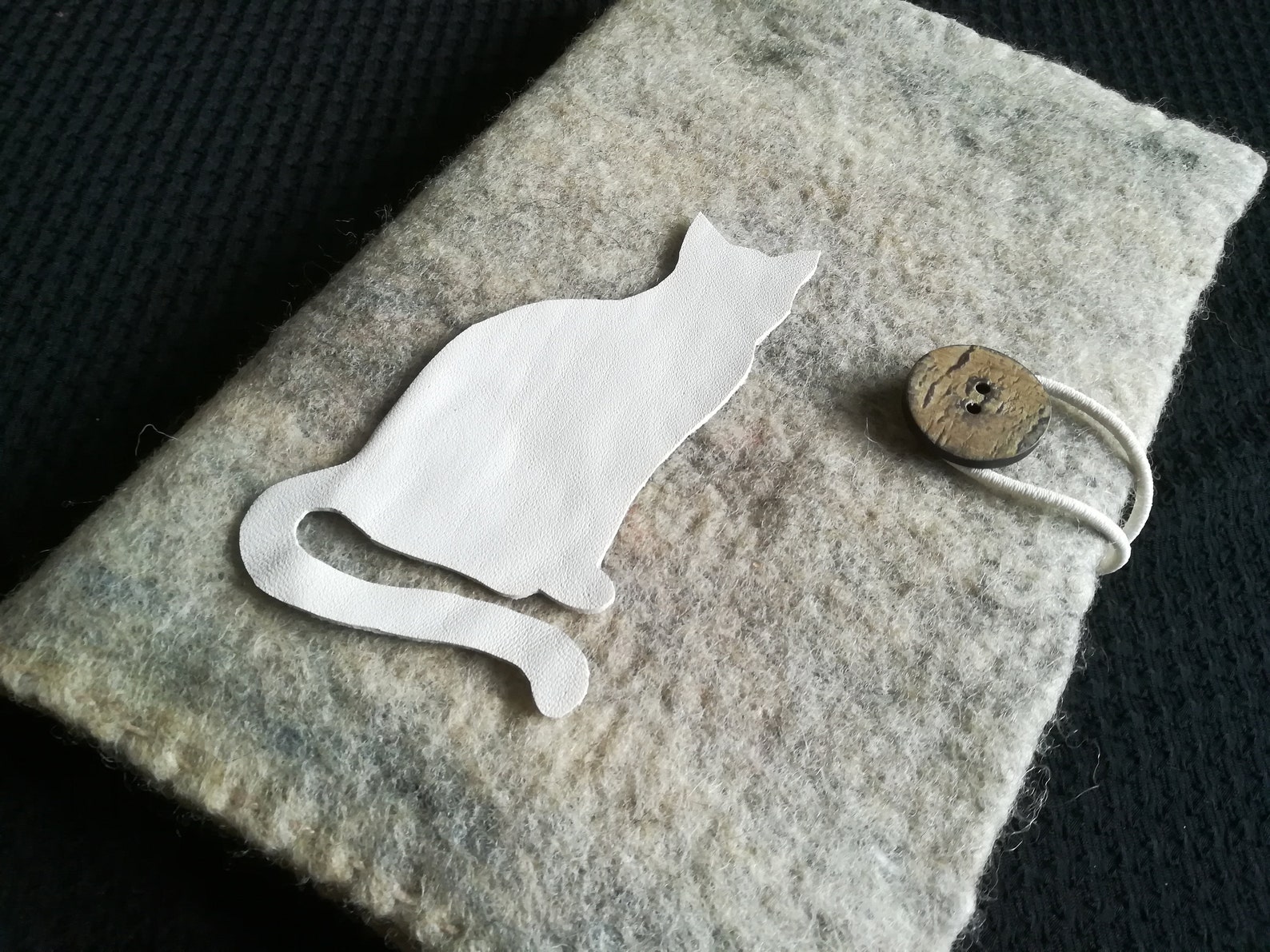 Felt Book Cover With White Cat, Cover for Notebook, Sketchbook Cover ...