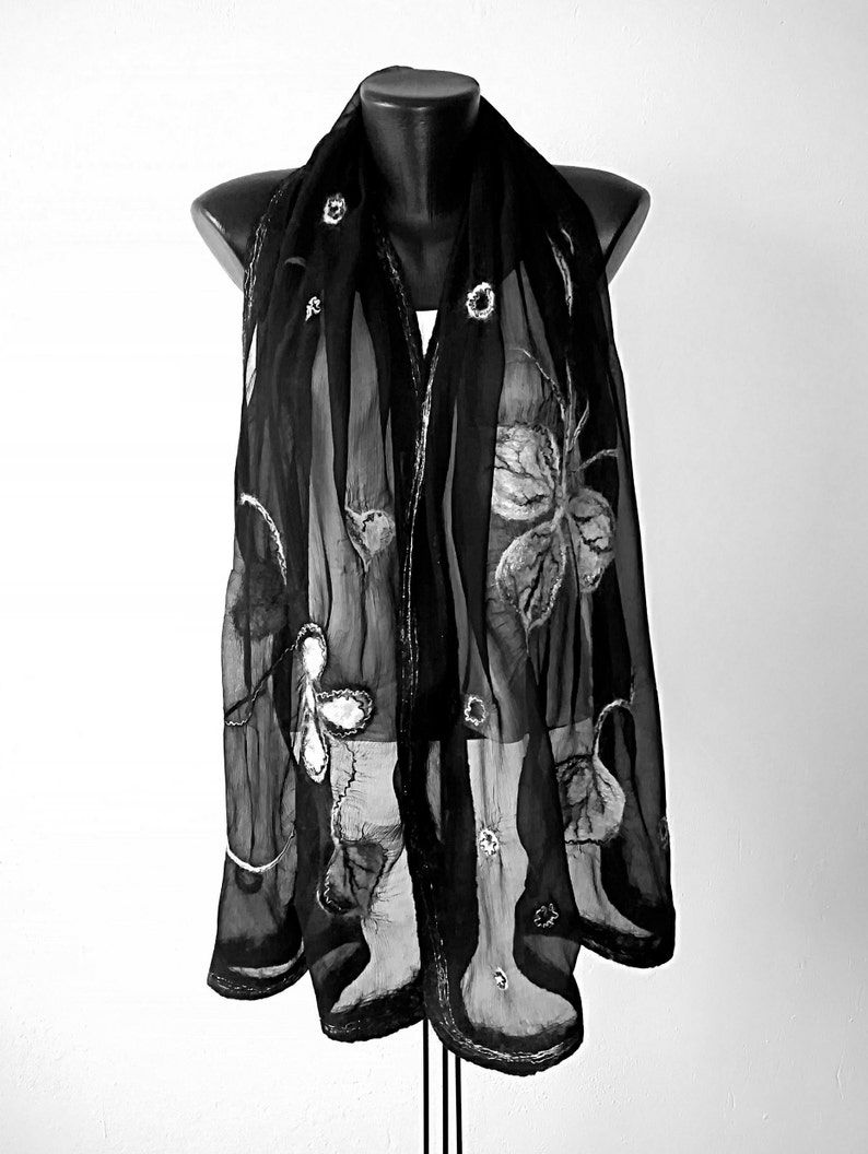 Lightweight Felted Scarf Black and White Scarf Wedding - Etsy