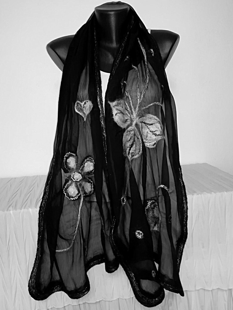 Lightweight Felted Scarf Black and White Scarf Wedding - Etsy