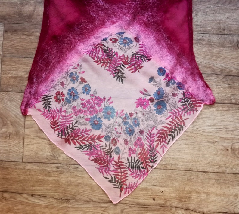 Cachecol de Seda Feltrada Nuno: Xale de Lã Merino Bordo e Rosa - Etsy ...