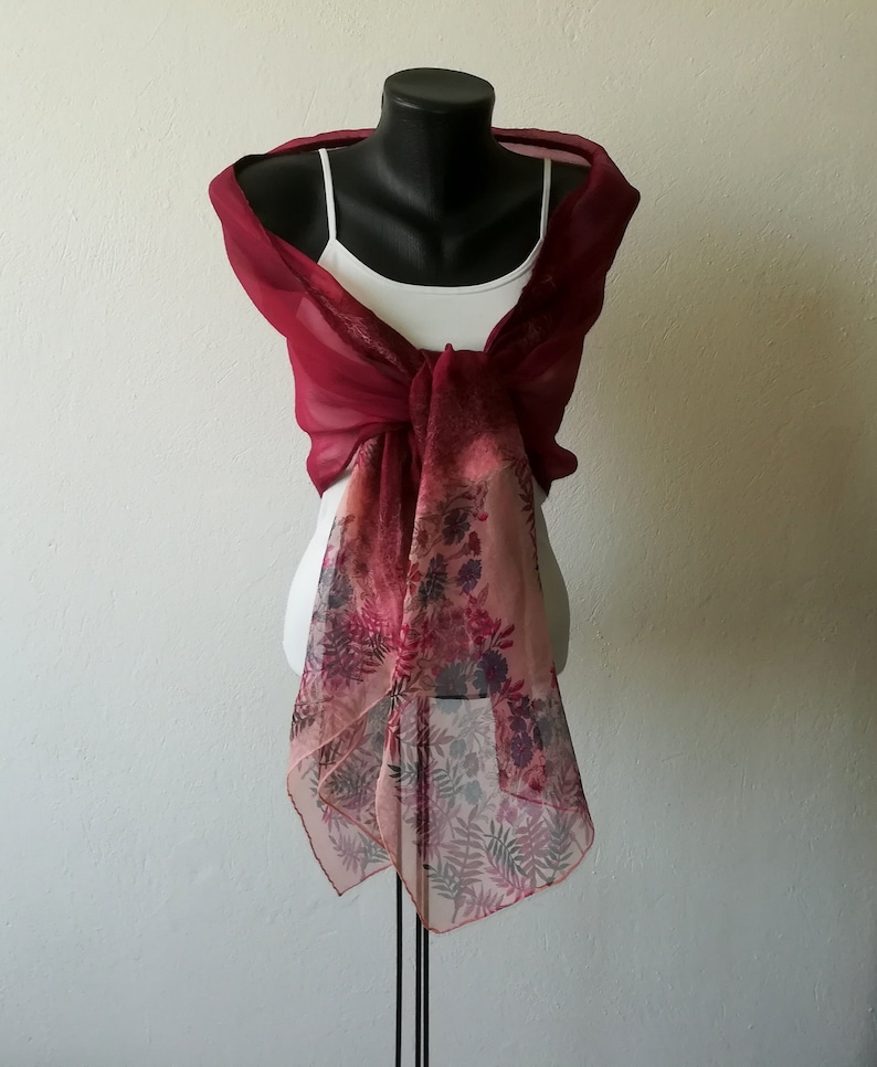 Cachecol de Seda Feltrada Nuno: Xale de Lã Merino Bordo e Rosa - Etsy ...