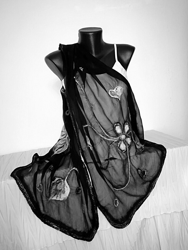 Lightweight Felted Scarf Black and White Scarf Wedding - Etsy