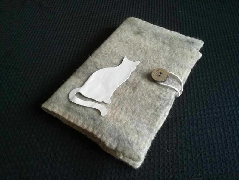 Felt Book Cover With White Cat, Cover for Notebook, Sketchbook Cover ...