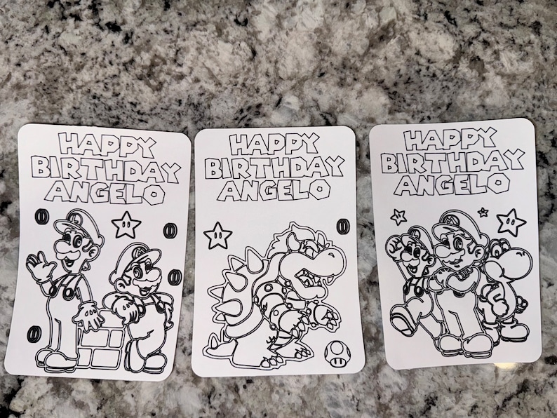 Super Mario Birthday Coloring Cards - Etsy