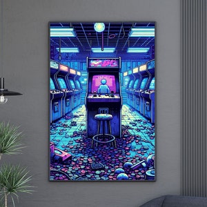 Cyberpunk Dystopian Retro Arcade Pixel Wall Art – Synthwave Digital ...